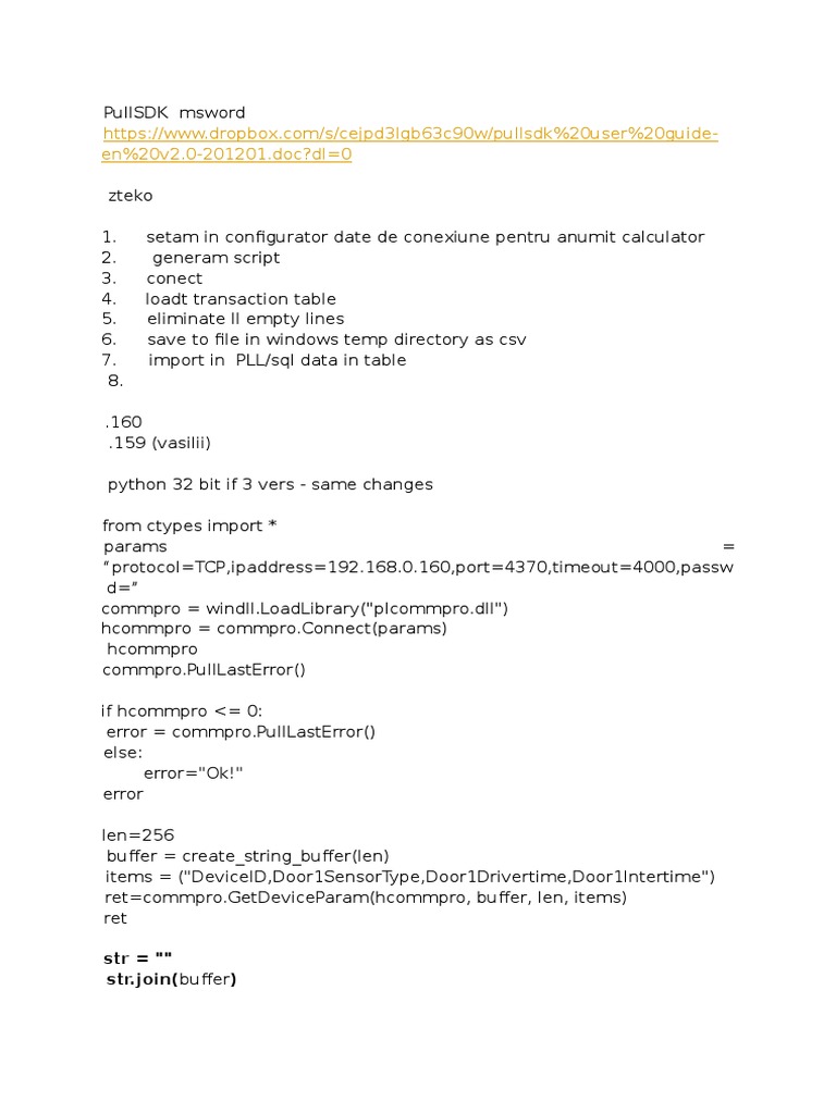 PullSDK User Guide-EN V2.0-201201 | PDF | Parameter (Computer ...