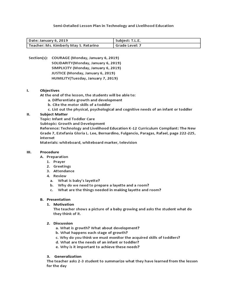 Semi Detailed Lesson Plan in TLE 77 | PDF | Teachers | Behavior ...