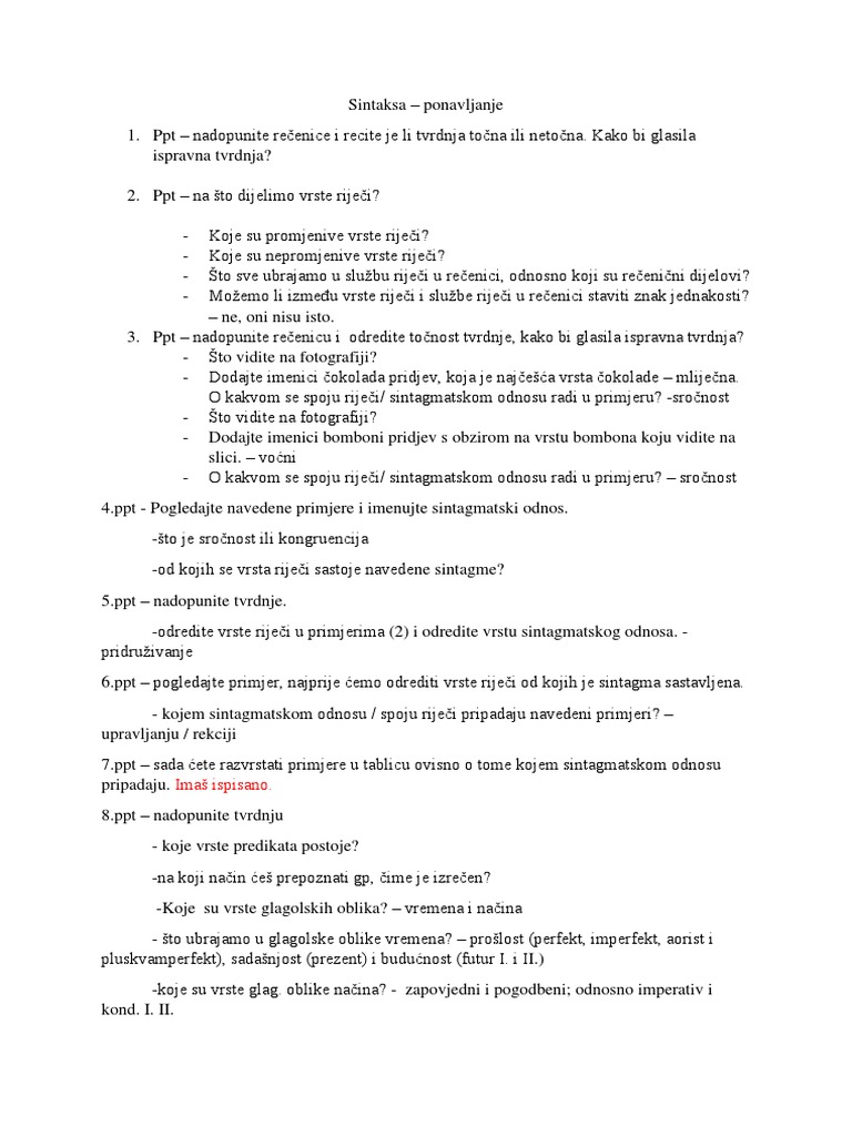 Sintaksa - Priprema | PDF