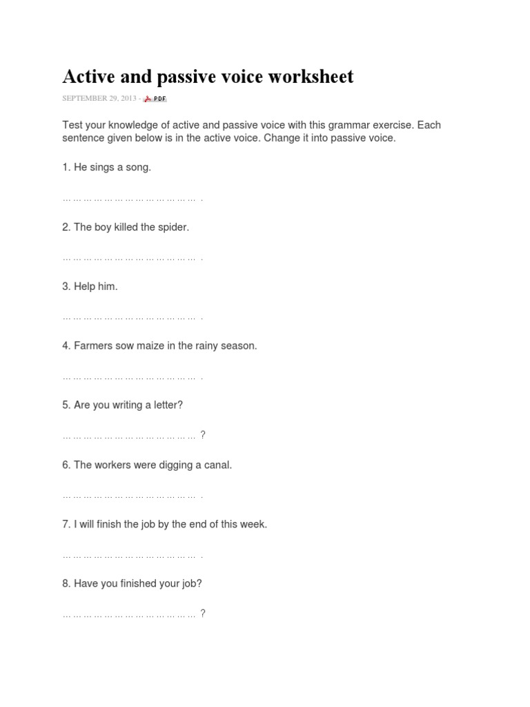 Active and Passive Voice Worksheet | PDF