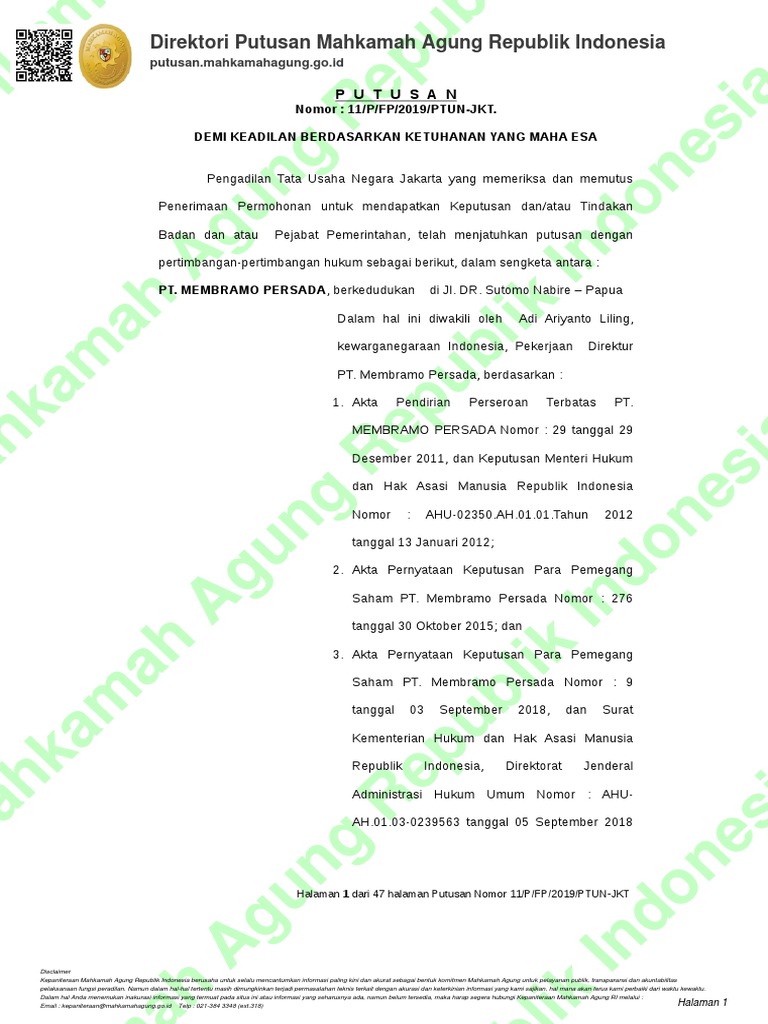 Putusan 11 P FP 2019 Ptun - JKT 20200103 | PDF