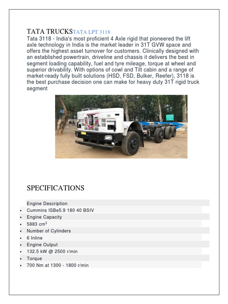 Tata Truckstata LPT 3118 | PDF | Vehicles | Motor Vehicle
