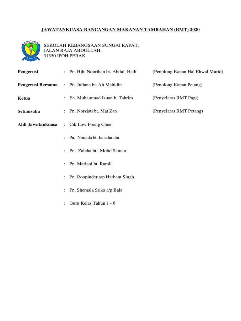 Jawatankuasa RMT 2020 | PDF