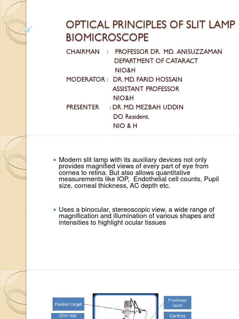 Slit Lamp Presentation | PDF | Cornea | Electromagnetic Radiation