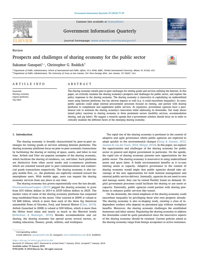 Prospects and Challenges of Sharing Economy For The Public Sector | PDF ...
