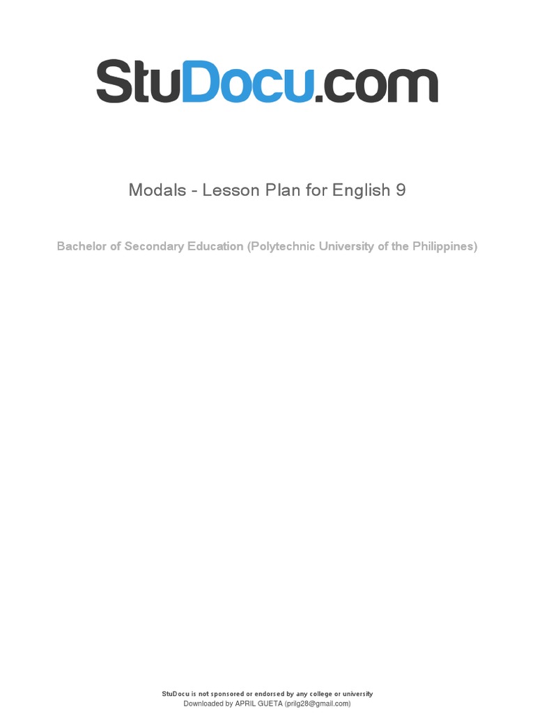 Modals Lesson Plan For English 9 | Download Free PDF | Verb | Grammar