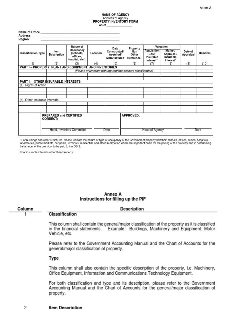 COA C2018-002 AnnexA-PIF | PDF | Real Estate Appraisal | Inventory