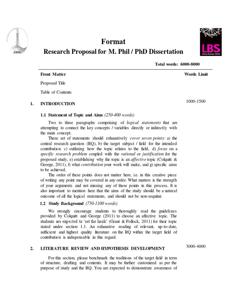 LBS Research Proposal Format-Final | PDF | Justification | Cognition