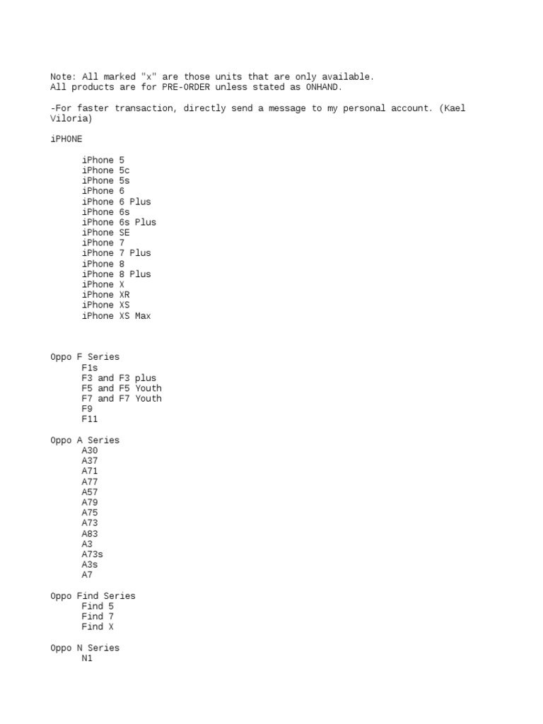 Pre-Order and On-Hand Mobile Phone Inventory Listing with Contact ...