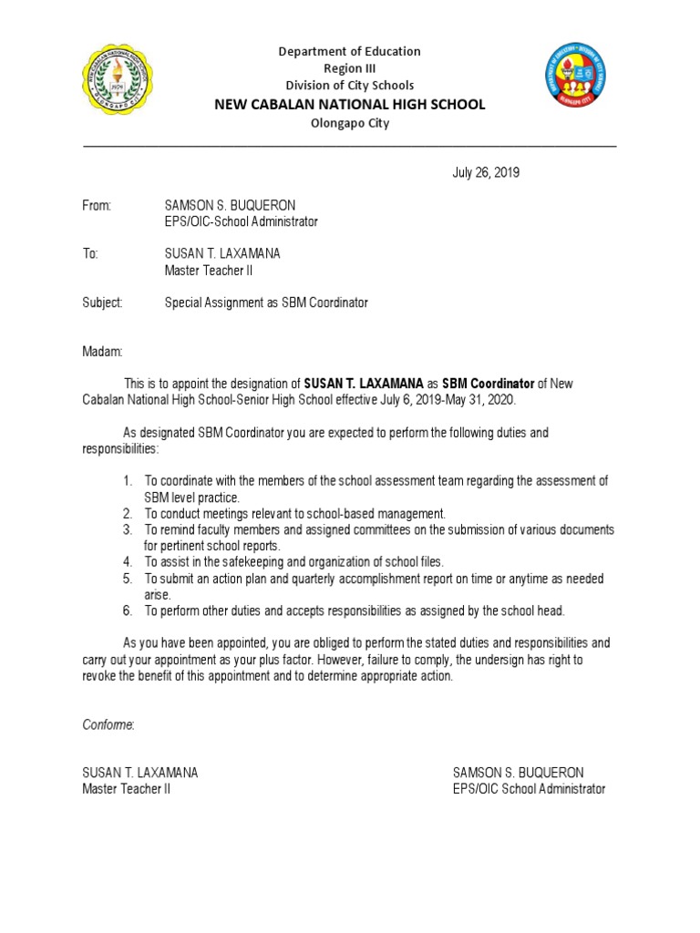 Designation As SBM Coordinator | PDF