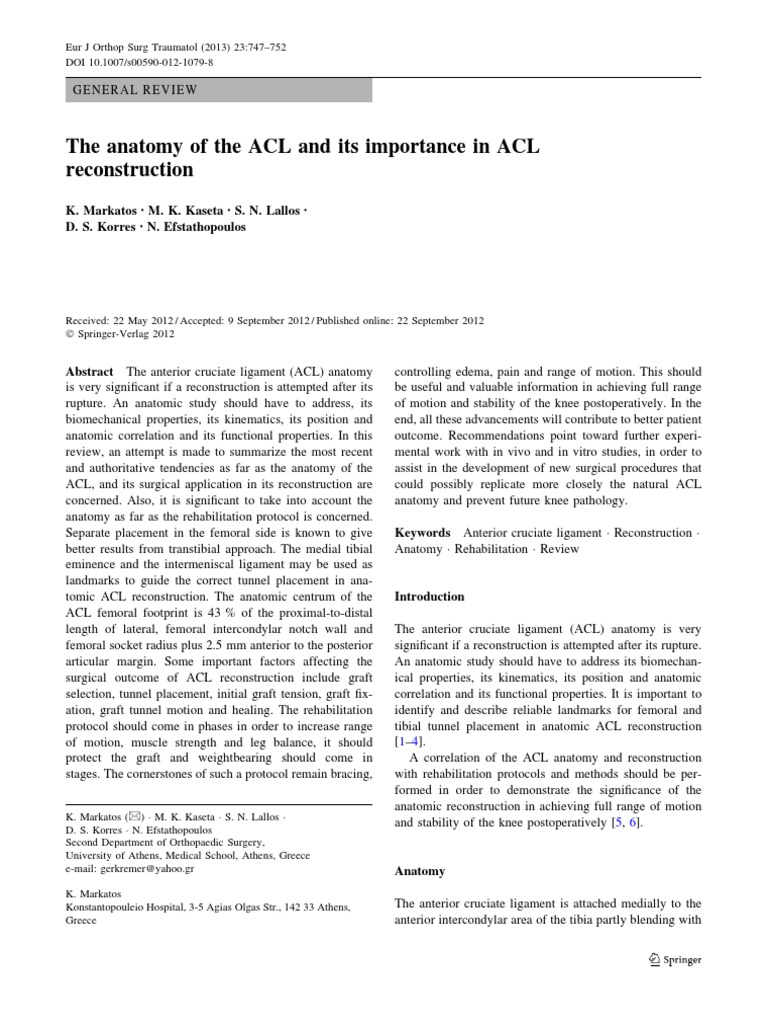 The Anatomy of The ACL and Its Importance in ACL Reconstruction | PDF ...