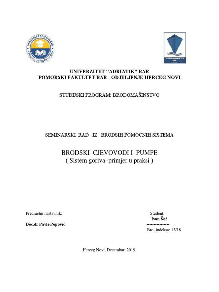 Sistem Goriva Na Brodu Ivan Soc | PDF