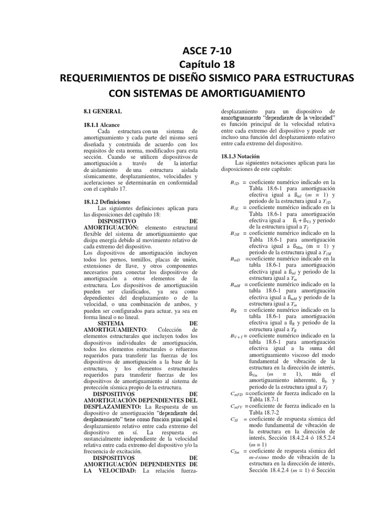 ASCE 7 - Capitulo 18 Estructuras Con Amortiguadores | PDF | Rigidez | Temblores