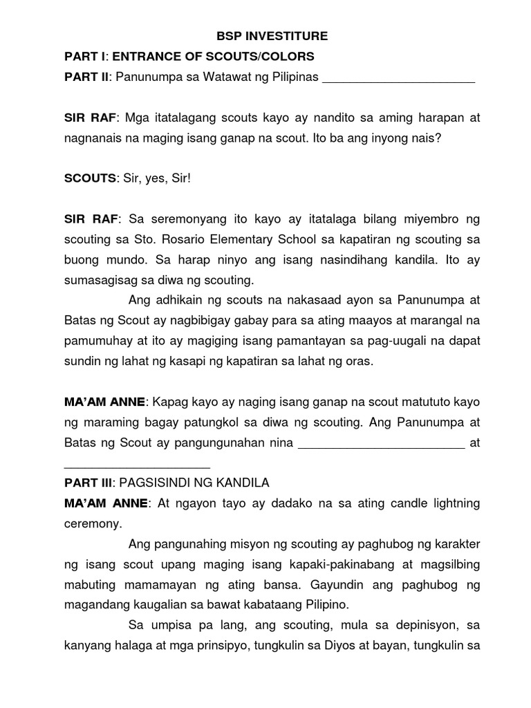 BSP INVESTITURE Script | PDF