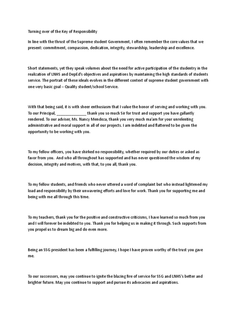 Turning over the Key of Responsibility | PDF