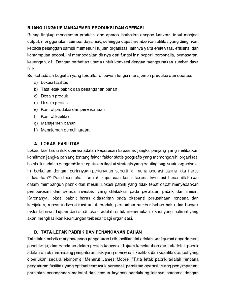 1 Ruang Lingkup Manajemen Produksi Dan Operasi | PDF