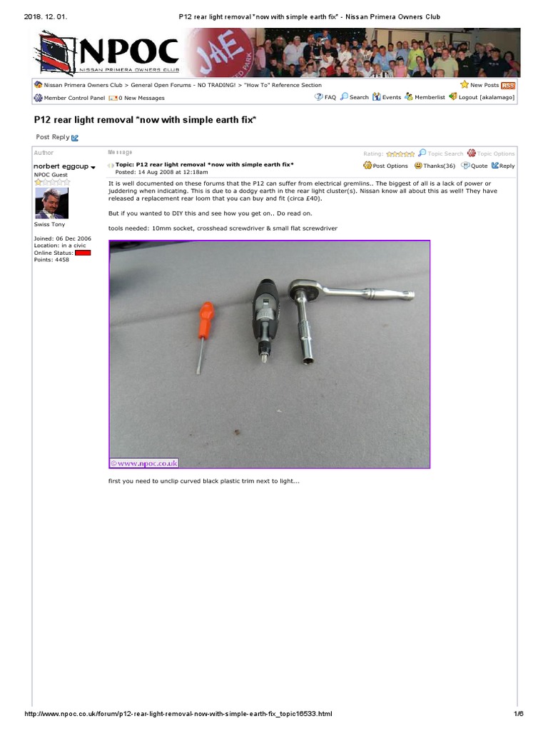 Rear Light Removal & Earthing Fix | PDF | Screw | Equipment