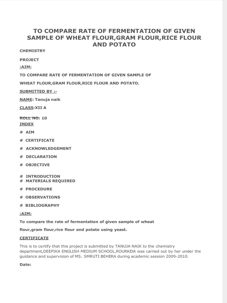 Comparing the Rate of Fermentation in Wheat Flour, Gram Flour, Rice ...
