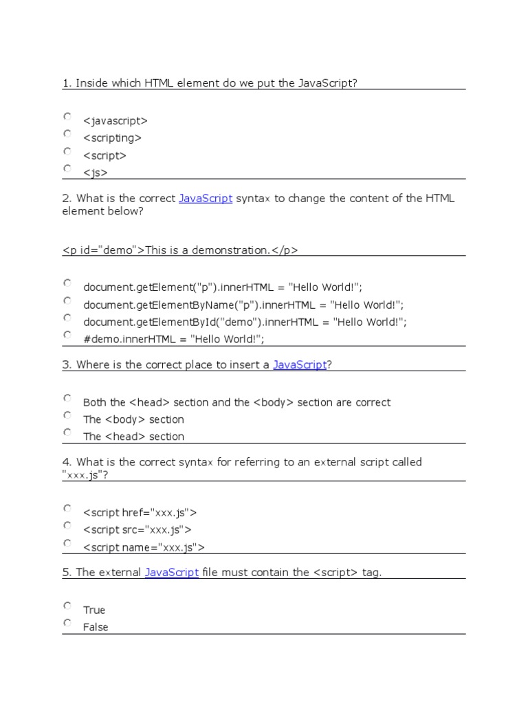 JavaScript Quiz Questions | PDF | Computer Libraries | World Wide Web ...