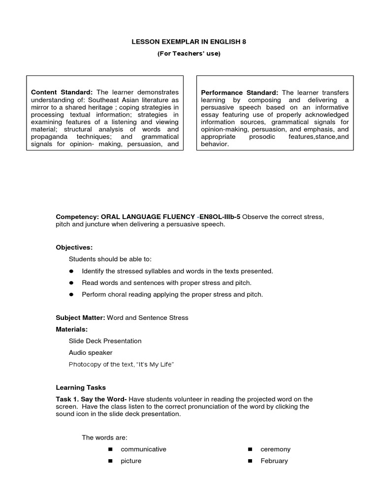 A Semi Detailed Lesson Plan in English Remediation (Oral Reading ...