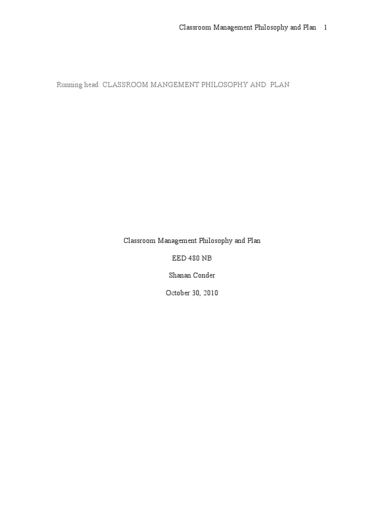 Classroom Management Philosophy and Plan | PDF