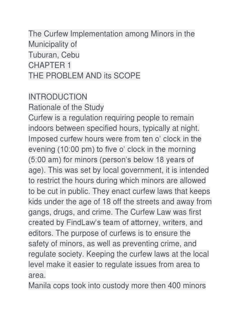 The Curfew Implementation Among Minors in The Municipality of | PDF ...
