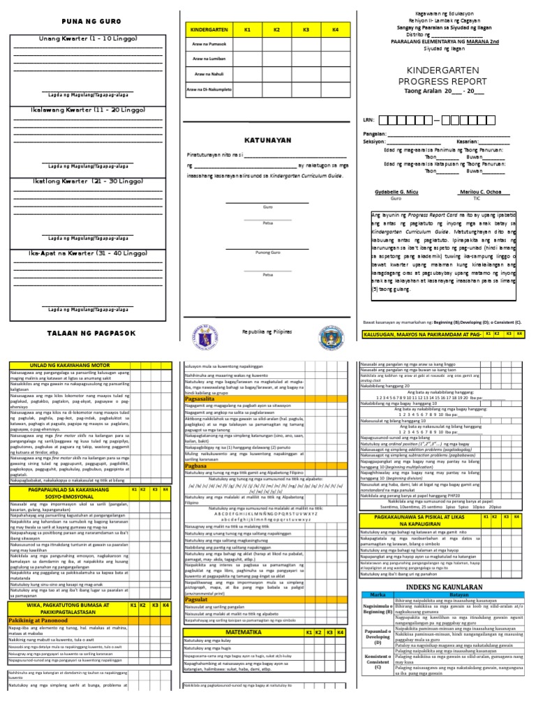 Report Card Filipino Kinder | PDF