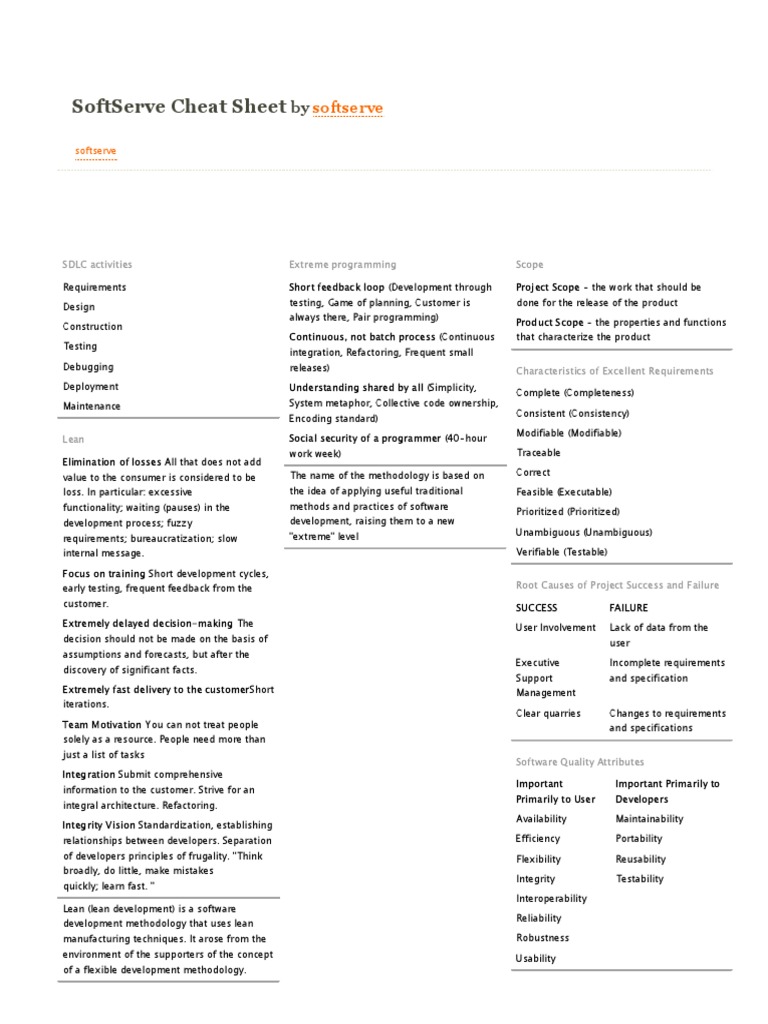 SoftServe Cheat Sheet by Softserve - Download Free From Cheatography - Cheatography | PDF ...