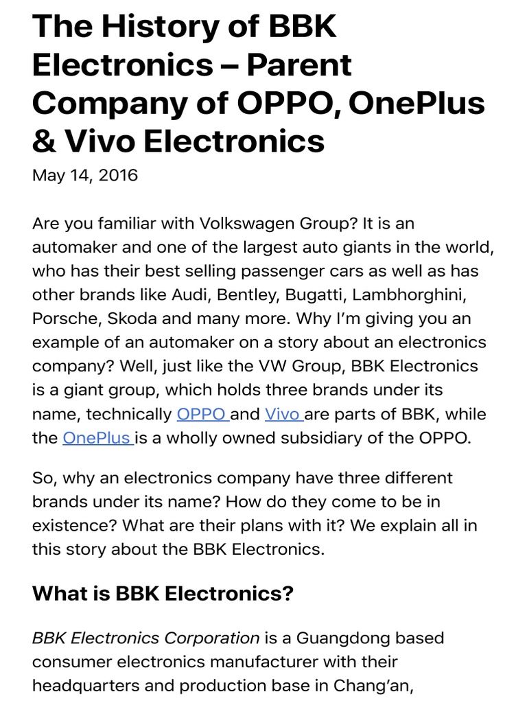 The History of BBK Electronics - Parent Company of OPPO, OnePlus & Vivo ...