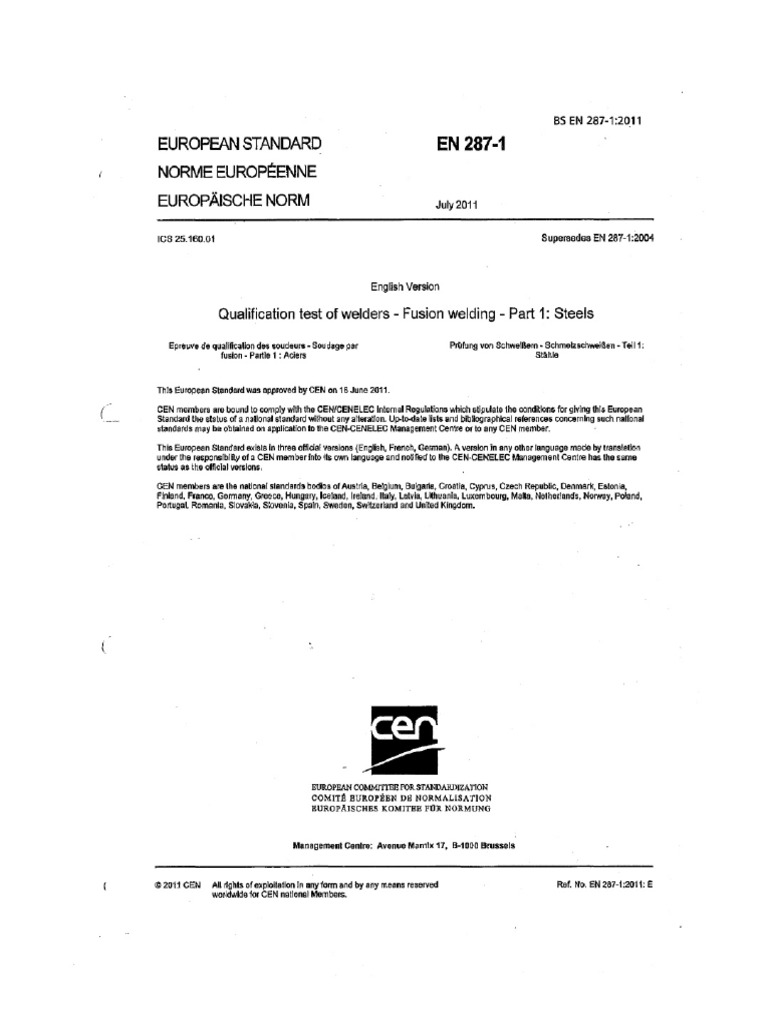 BS en 287-1 2011 | PDF