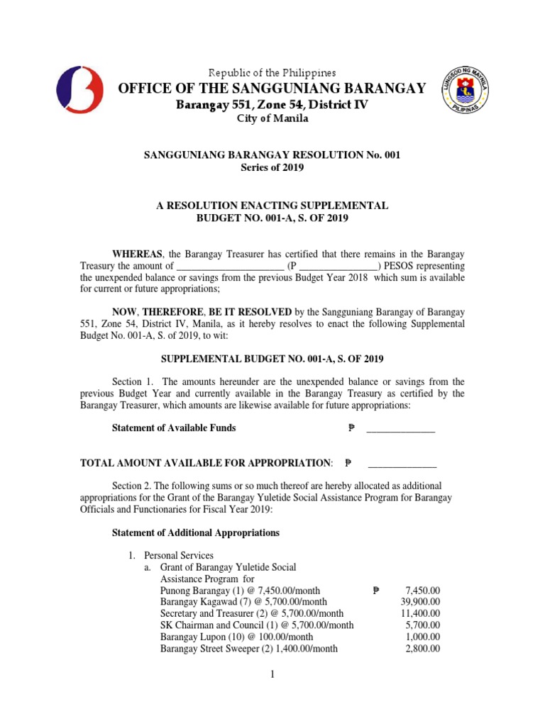 SB Resolution Enacting Supplemental Budget 551 | PDF | The United ...