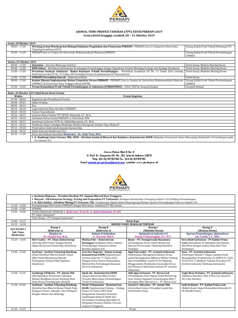 Agenda Acara TPT XXVIII PERHAPI 2019 Lengkap - Lombok PDF | PDF