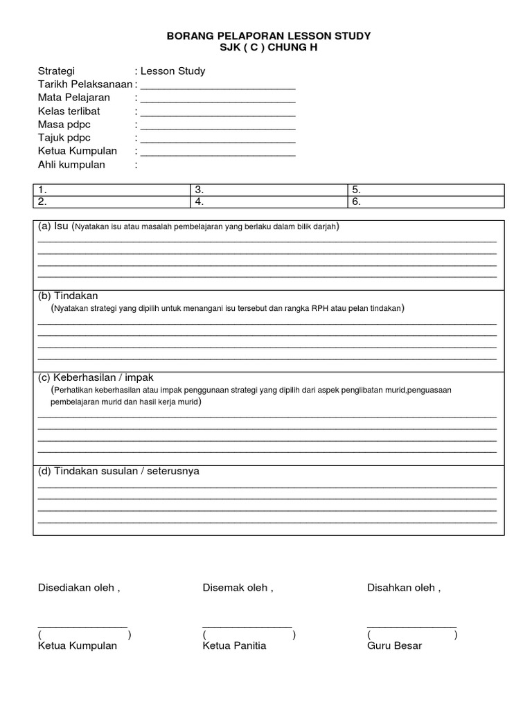 Borang Pelaporan Lesson Study | PDF