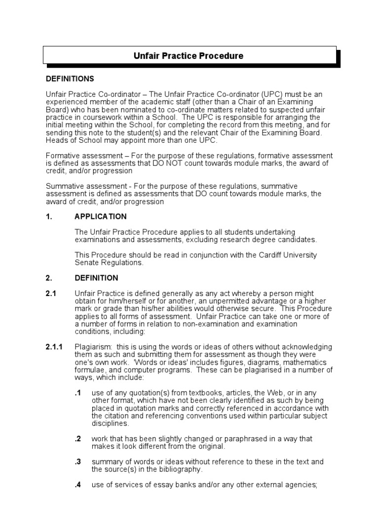 1.10 - Unfair Practice Procedure | PDF | Test (Assessment) | Plagiarism
