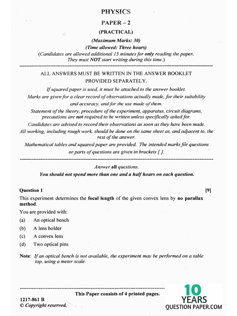 Isc 2017 Physics Practical Class 12 | PDF