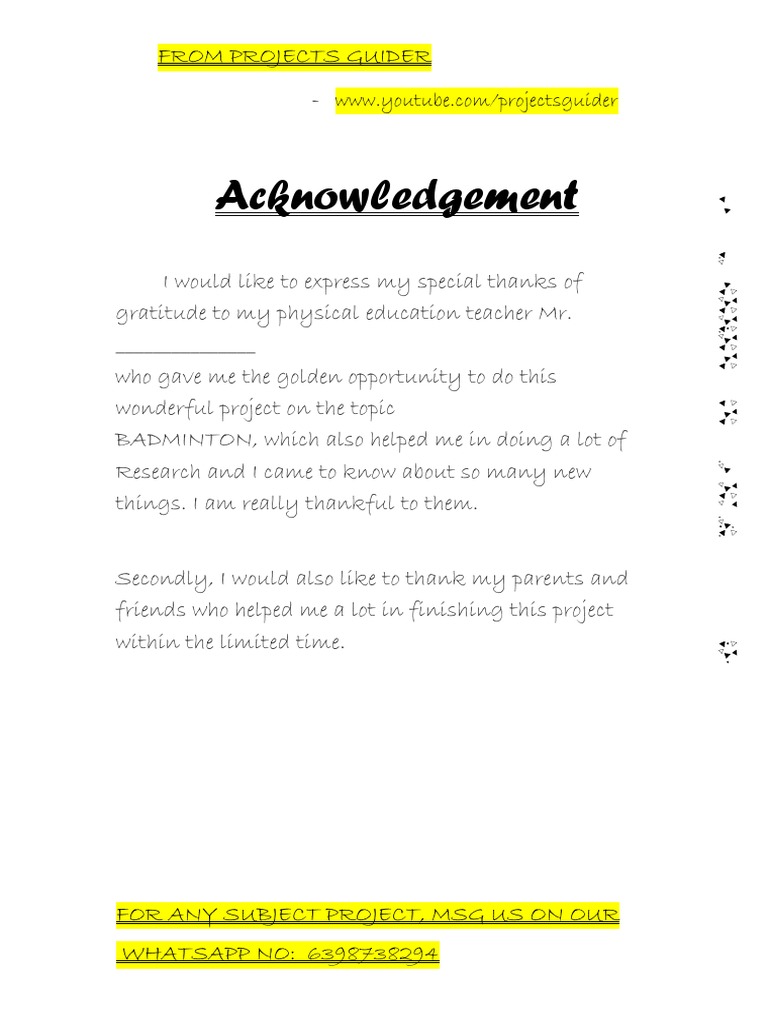 Badminton Project Overview and Acknowledgements | PDF | Racquet Sports ...