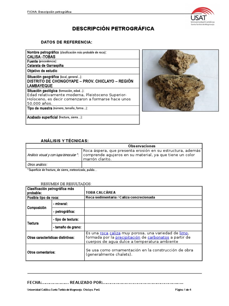 Descripción de Toba Calcárea en Chiclayo | PDF | Caliza | Roca (geología)