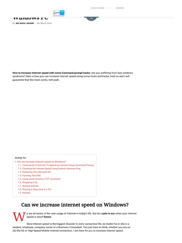 CMD Tricks To Increase Internet Speed On Windows PC - Tech2Hack | PDF ...