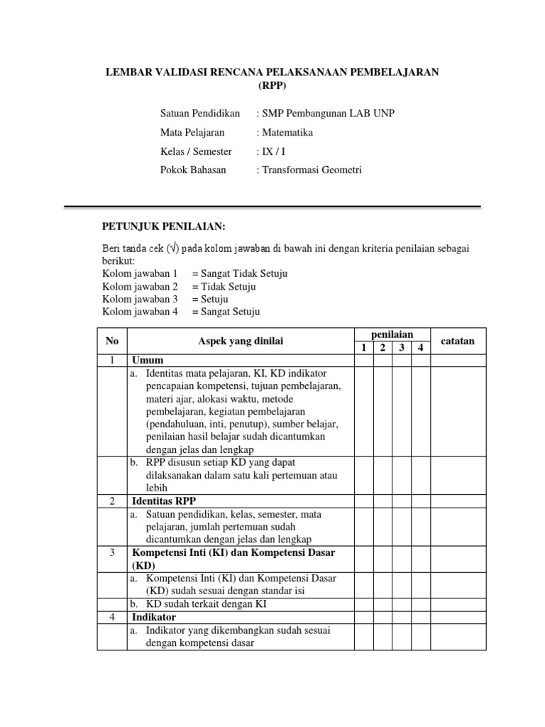 Lembar Validasi Rencana Pelaksanaan Pembelajaran | PDF | Karier ...