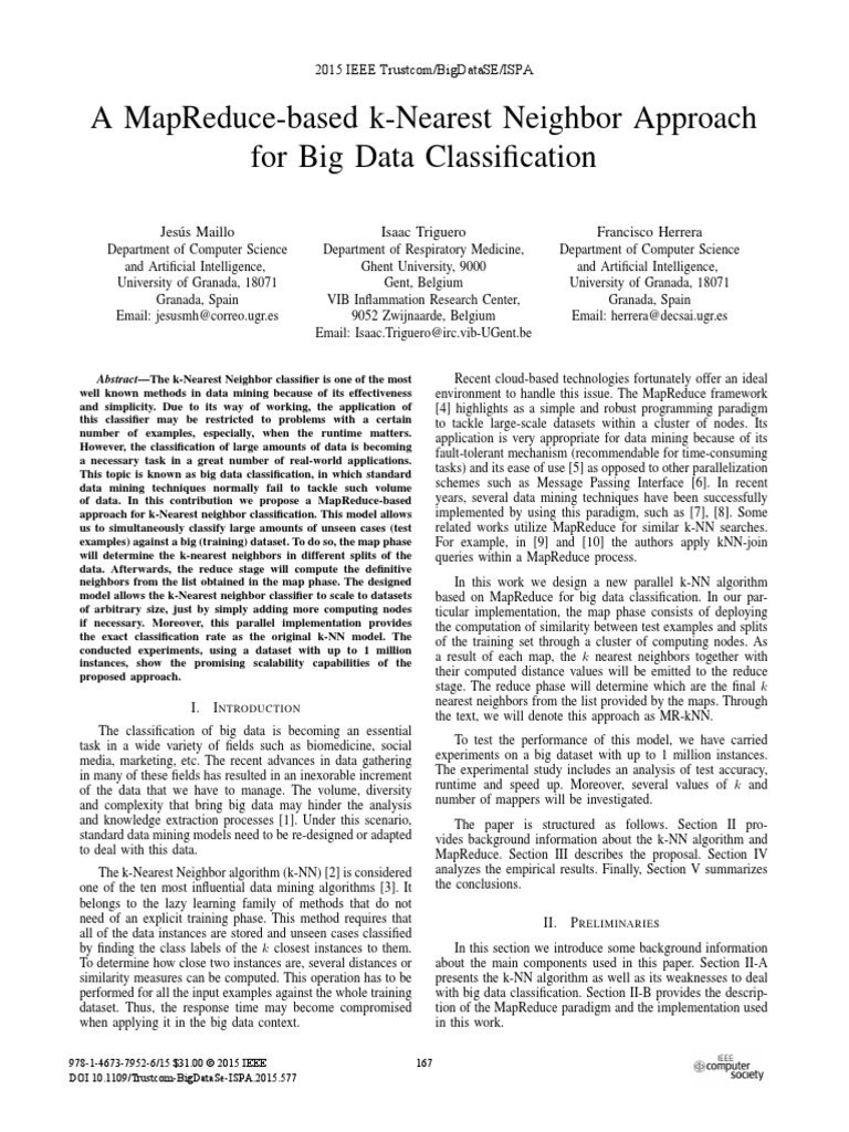 A MapReduce-based K-Nearest Neighbor Approach For Big Data Classification PDF | PDF | Map Reduce ...