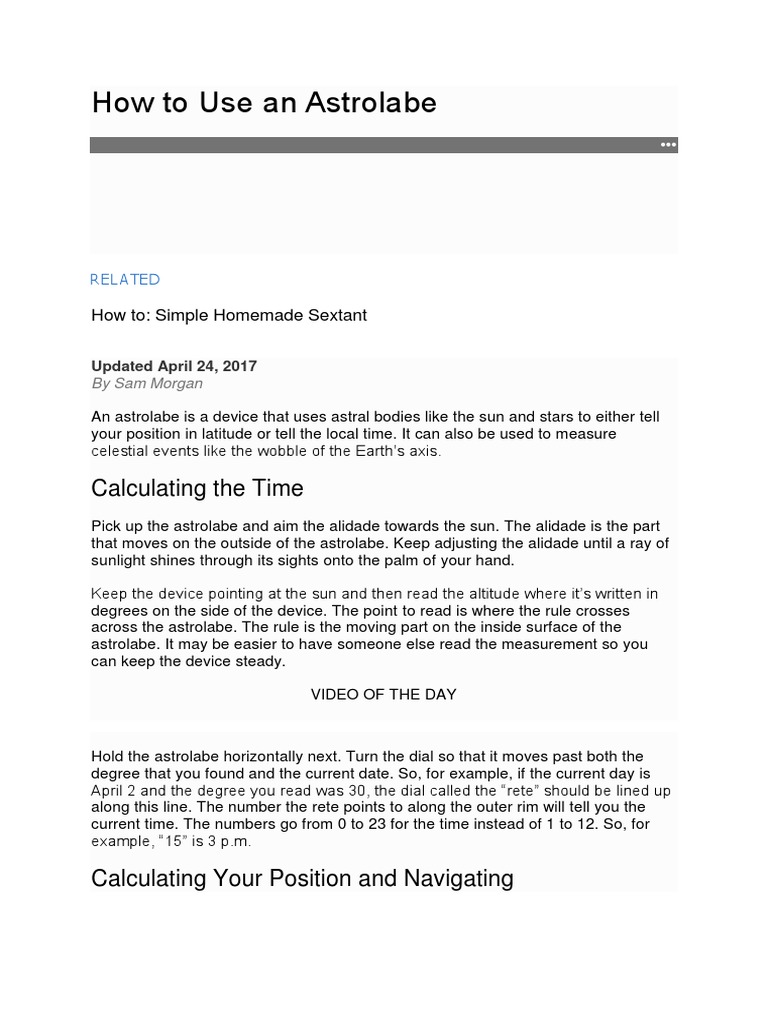 How To Use An Astrolabe | PDF | Longitude | Latitude