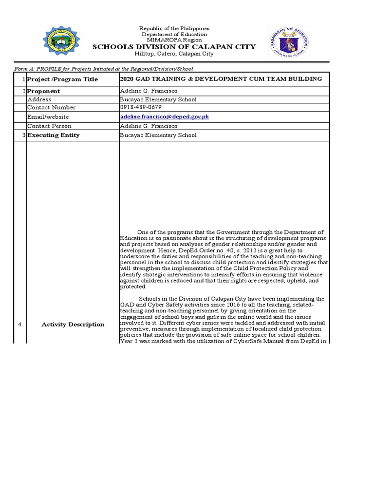 BUCAYAO ES GAD Project Proposal With HGDG Tool | PDF | Gender | Gender ...