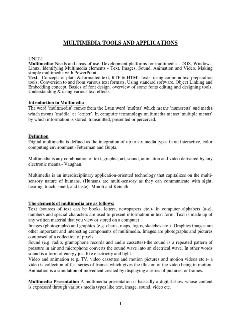 Multimedia Tools Notes | PDF | Multimedia | Html