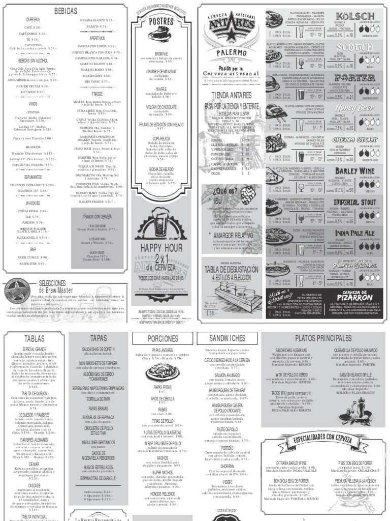 Menú Antares | PDF | Cerveza | Parilla
