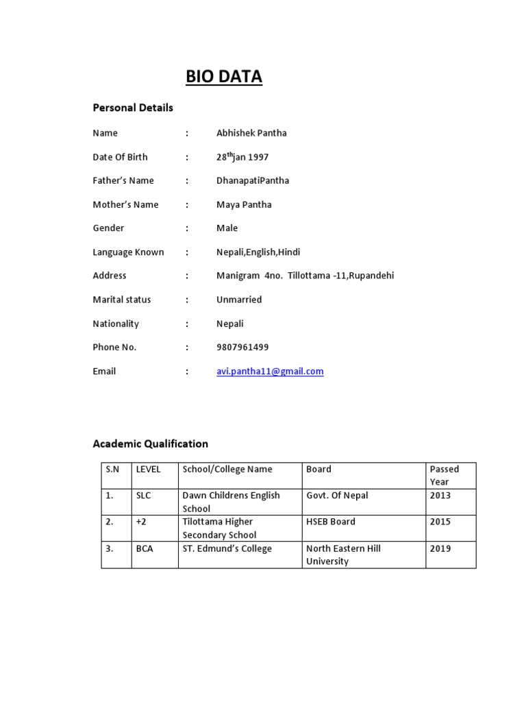 Bio Data | PDF | Net Beans | Applications & Software