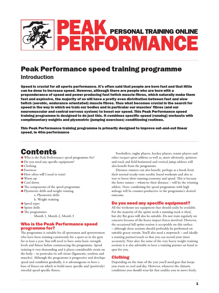 Peak Performance Speed Training Program | PDF | Weight Training | Human Leg