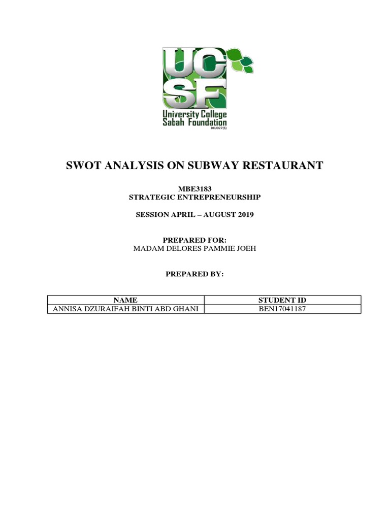 Swot Analysis | PDF | Fast Food Restaurants | Swot Analysis