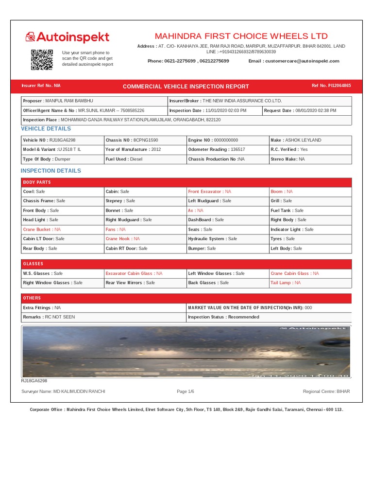 Comprehensive Commercial Vehicle Inspection Report for an Ashok Leyland ...