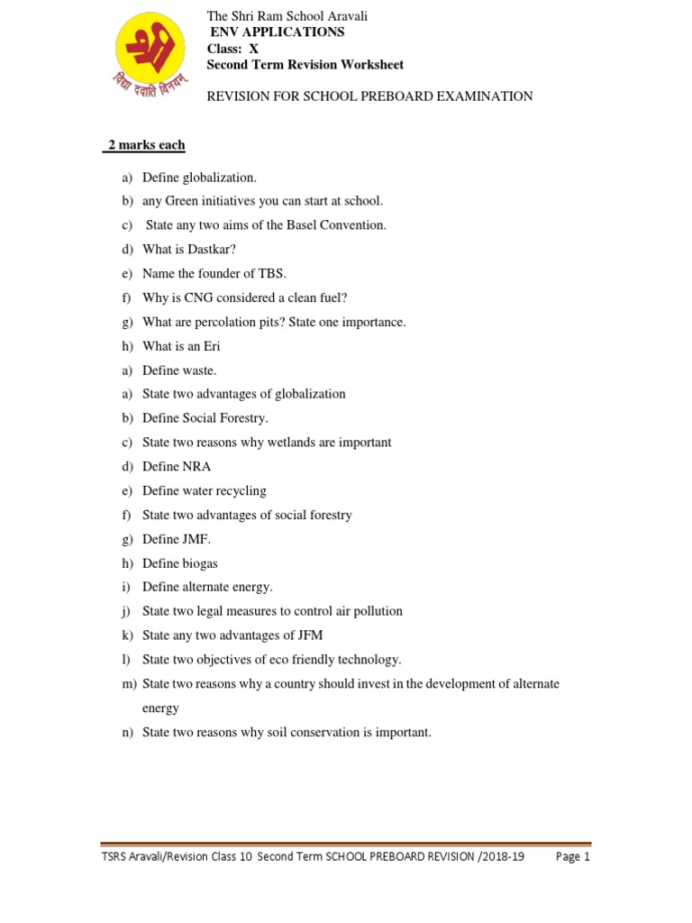 Class 10 Preboard Environmental Revision | PDF | Waste | Wastewater