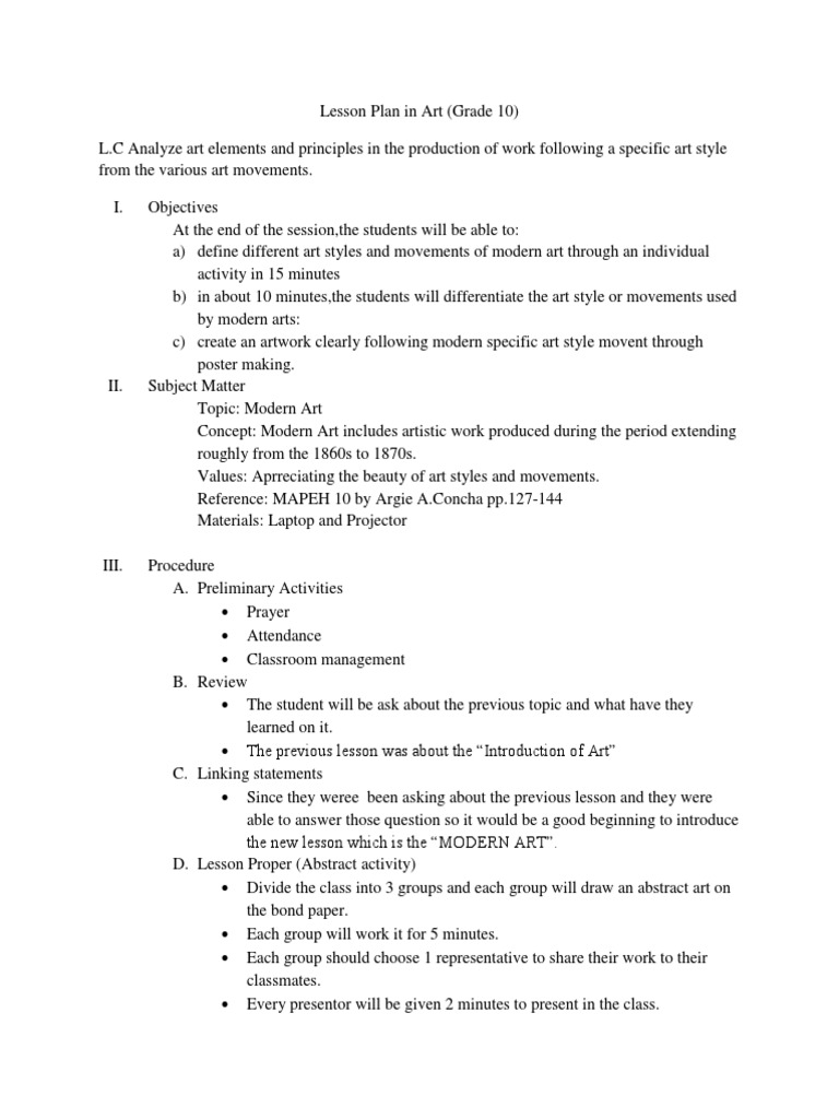 4as Lesson Plan in Art | PDF | Lesson Plan | Epistemology